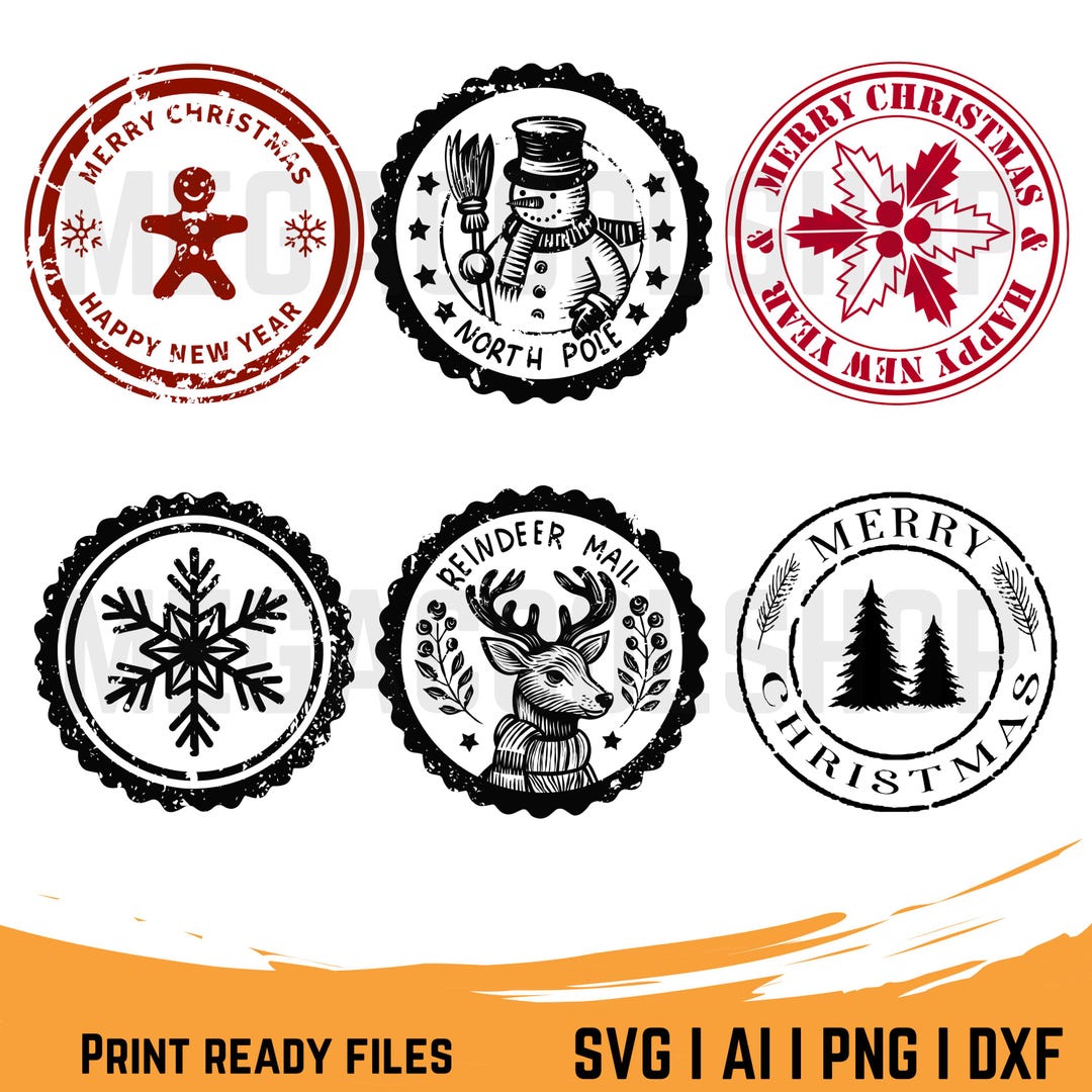 Santa Stamp SVG Bundle, North Pole Svg Bundle, Christmas Stamp Svg ...