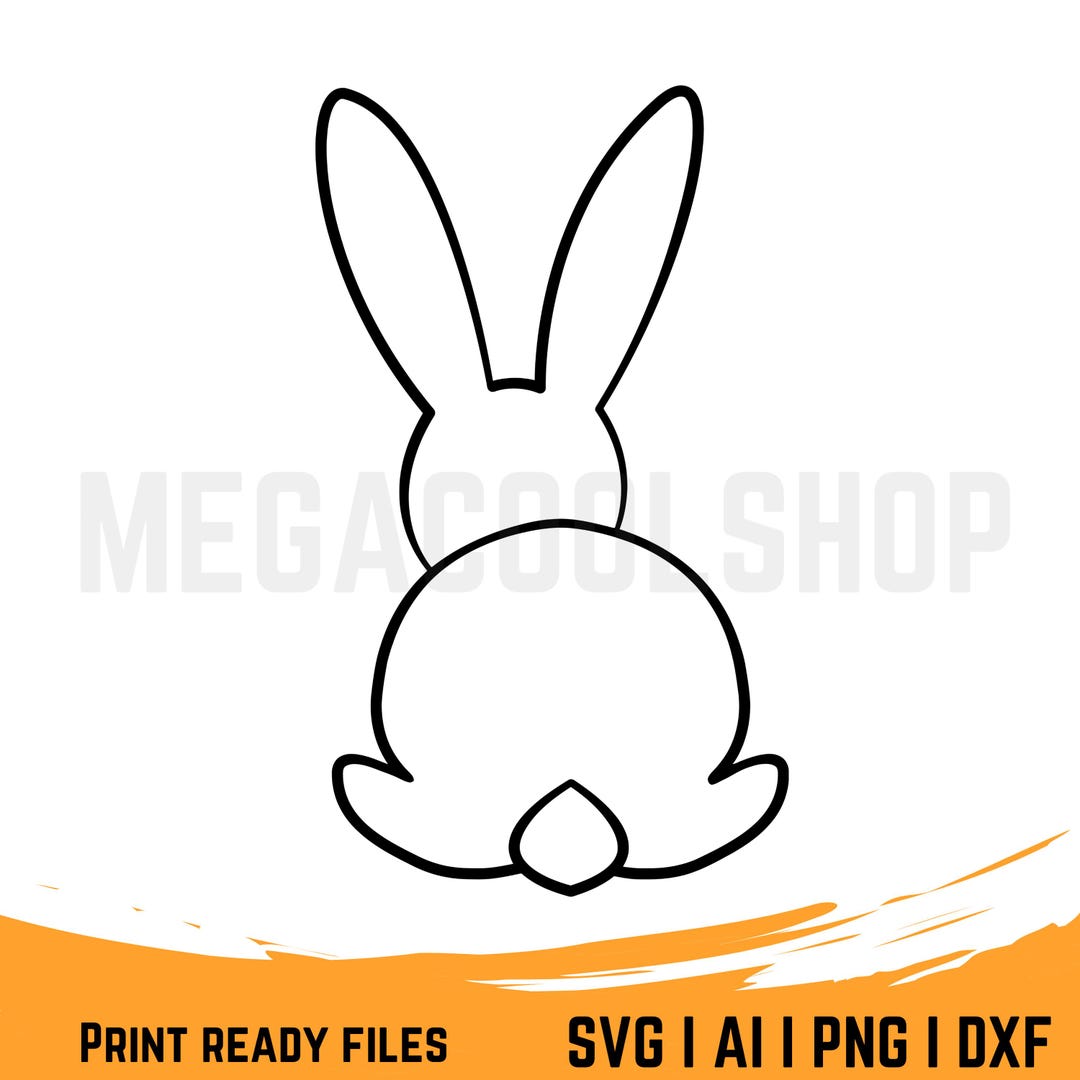 Bunny Outline Back View SVG, Rabbit Back Outline, Easter Bunny Svg ...