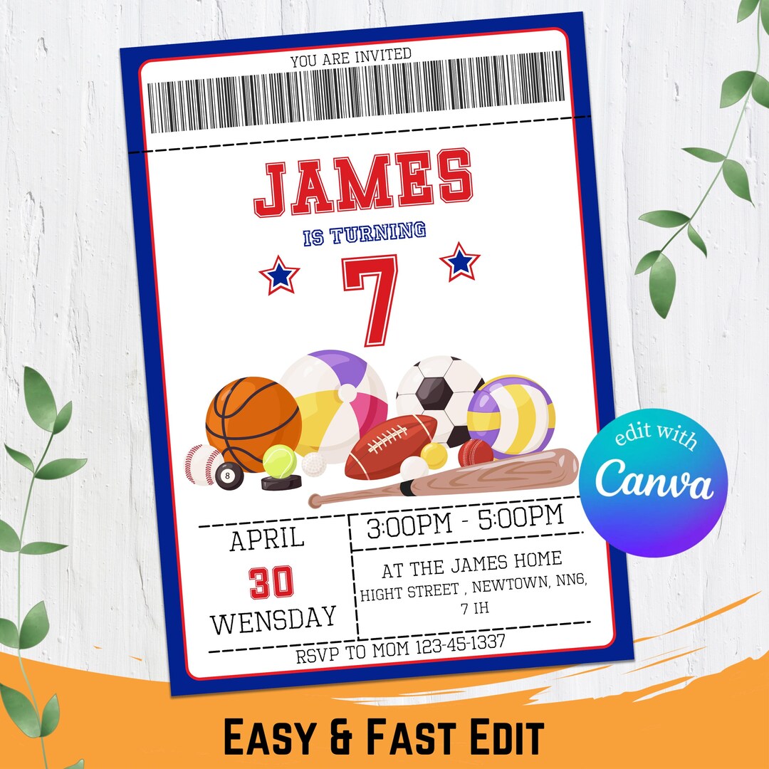 Editable Sports Invitation, Sports Invites, Party Invitation, Digital ...