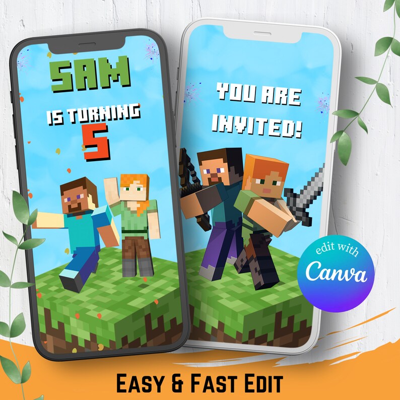 Animated Birthday Invitation, Mine Blocks Game Invitation, Mine Block ...
