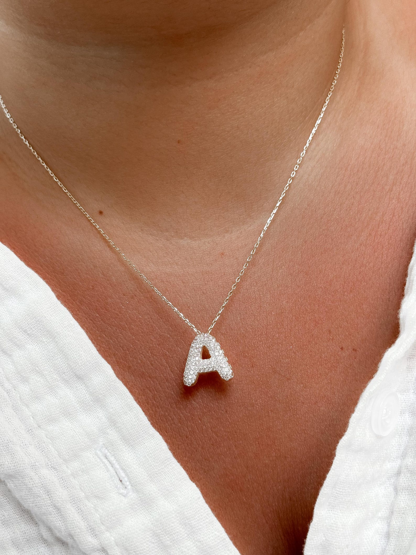Pave Diamond Bubble Letter Necklace, Bubble Letter Pendant, Balloon ...