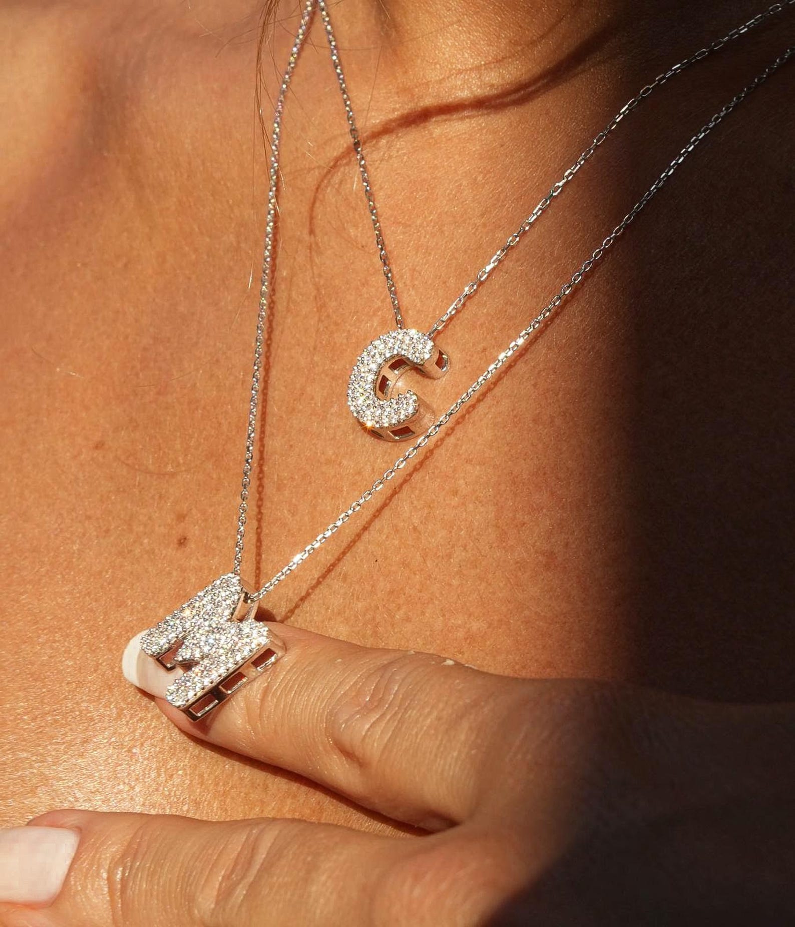 Silver Pave Diamond Bubble Letter Necklace, Bubble Letter Pendant ...