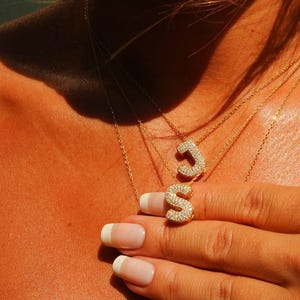 Silver Pave Diamond Bubble Letter Necklace, Bubble Letter Pendant ...