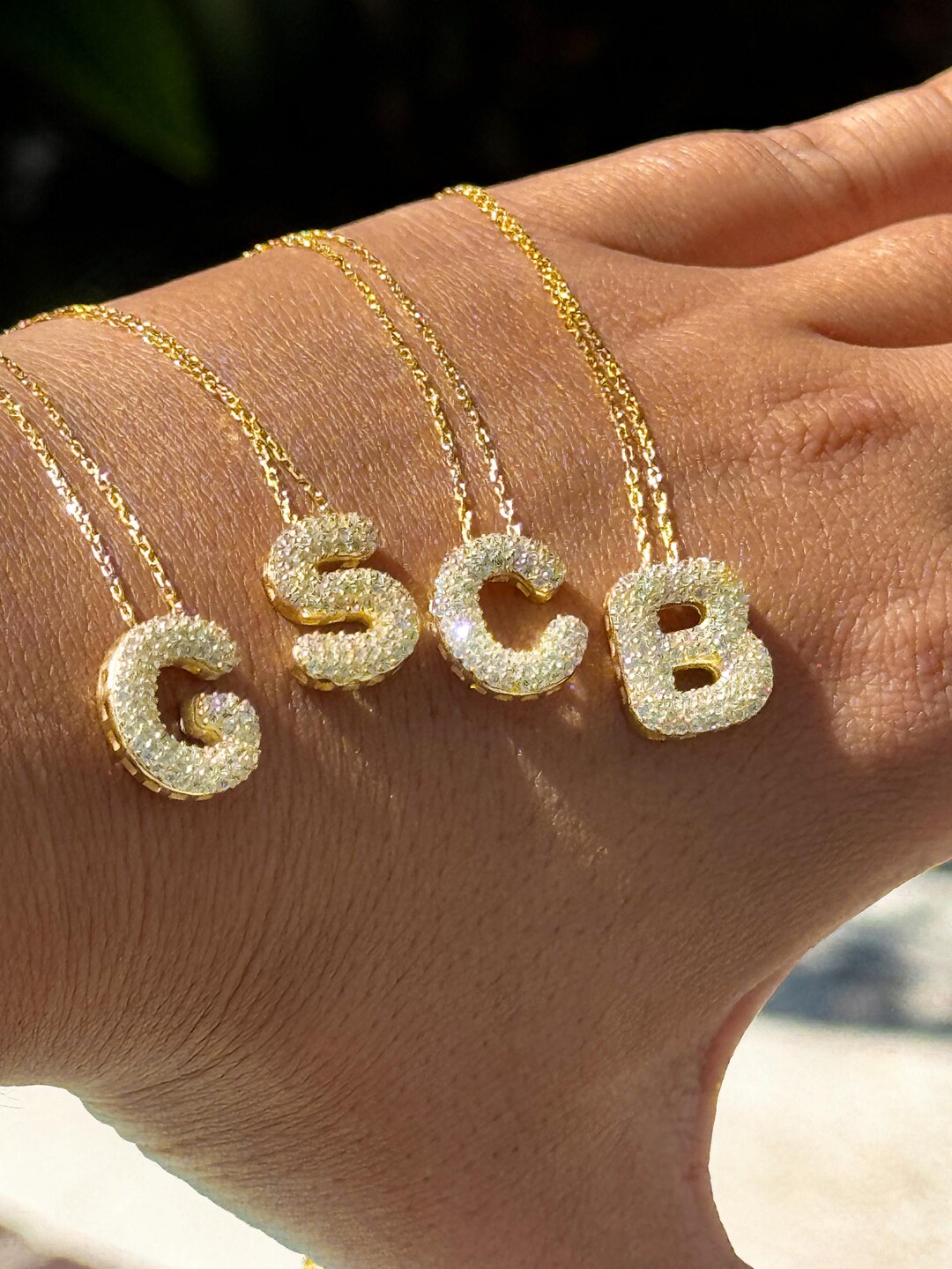 Pave Diamond Bubble Letter Necklace, Bubble Letter Pendant, Balloon ...