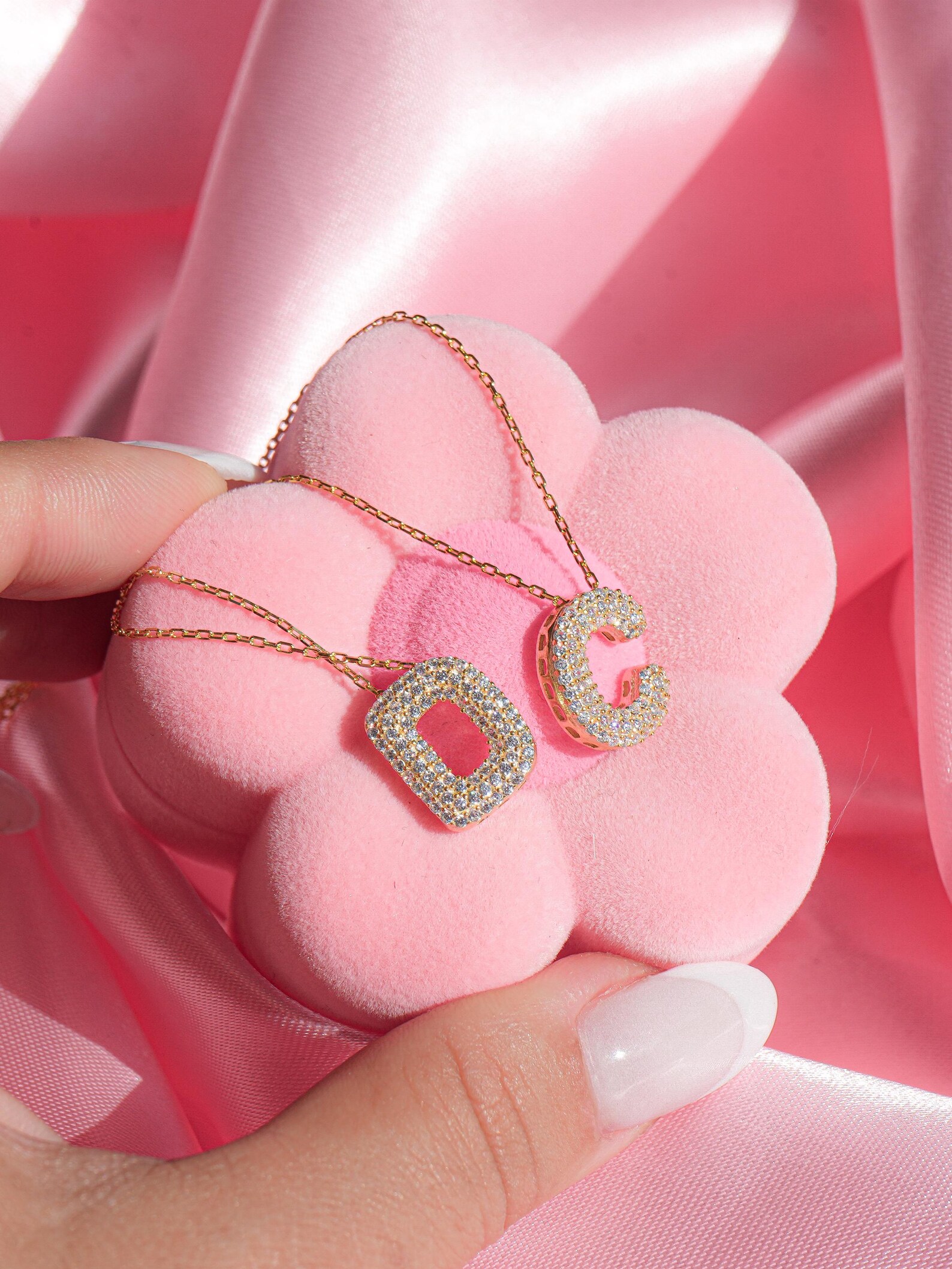 Pave Diamond Bubble Letter Necklace, Bubble Letter Pendant, Balloon ...