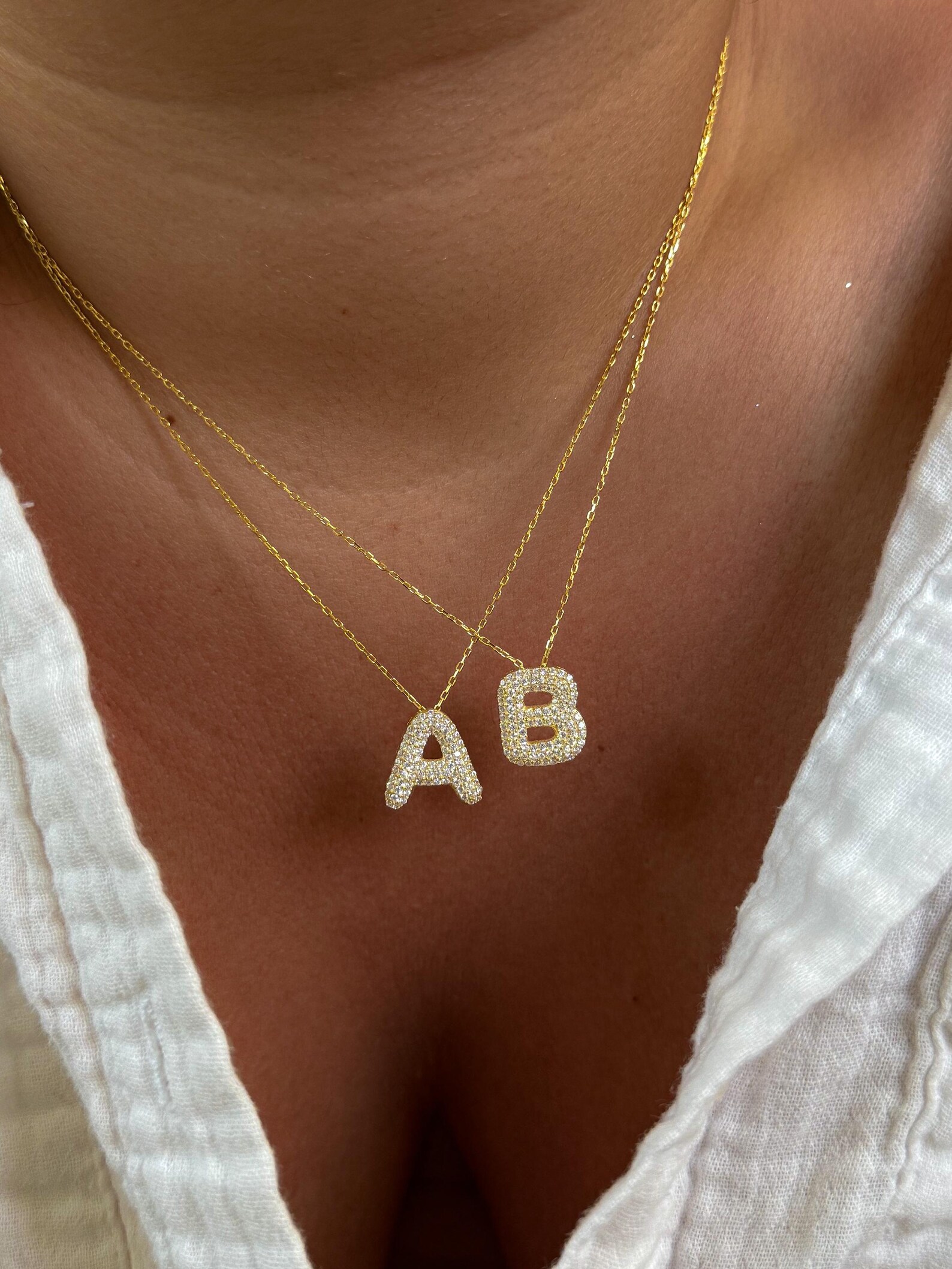 Pave Diamond Bubble Letter Necklace, Bubble Letter Pendant, Balloon ...