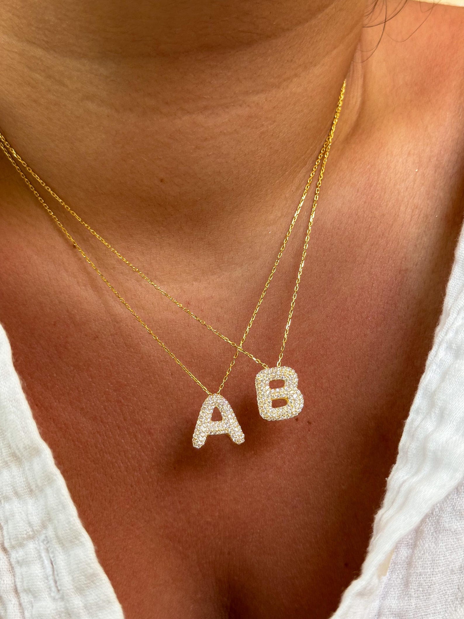Pave Diamond Bubble Letter Necklace, Bubble Letter Pendant, Balloon ...