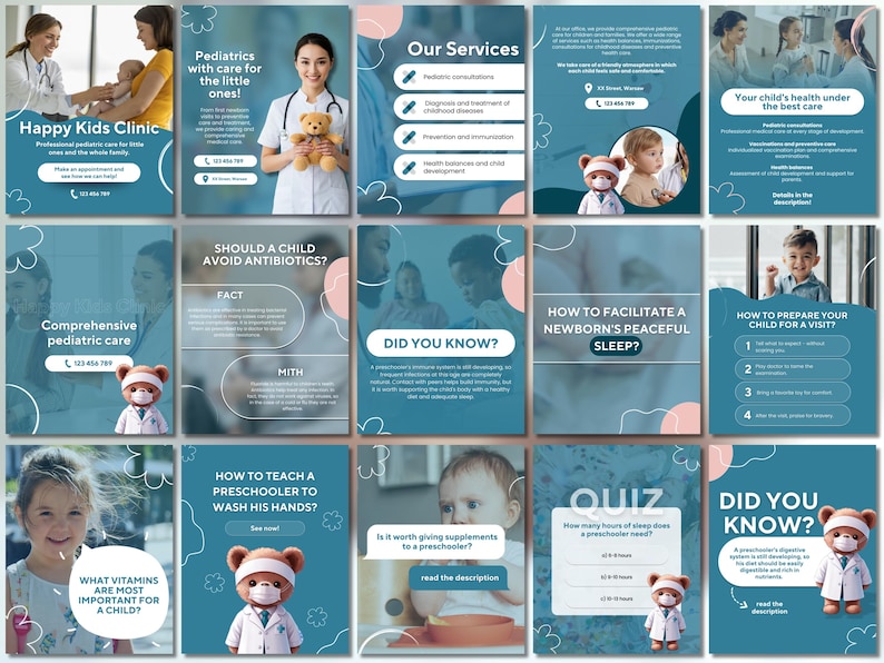 Pediatric Doctor Canva Templates: 40 Instagram Graphics (digital ...