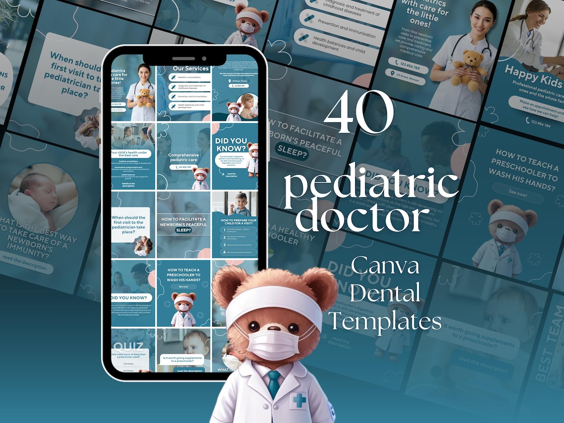 Pediatric Doctor Canva Templates: 40 Instagram Graphics (digital ...