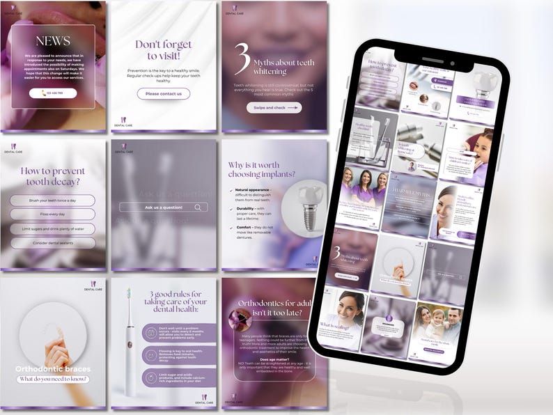 Modern Purple Dentist Canva Collection | Professional Dental Clinic ...