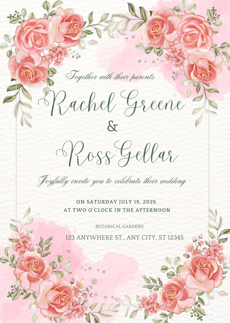Pink Rose Wedding Invitation - Etsy