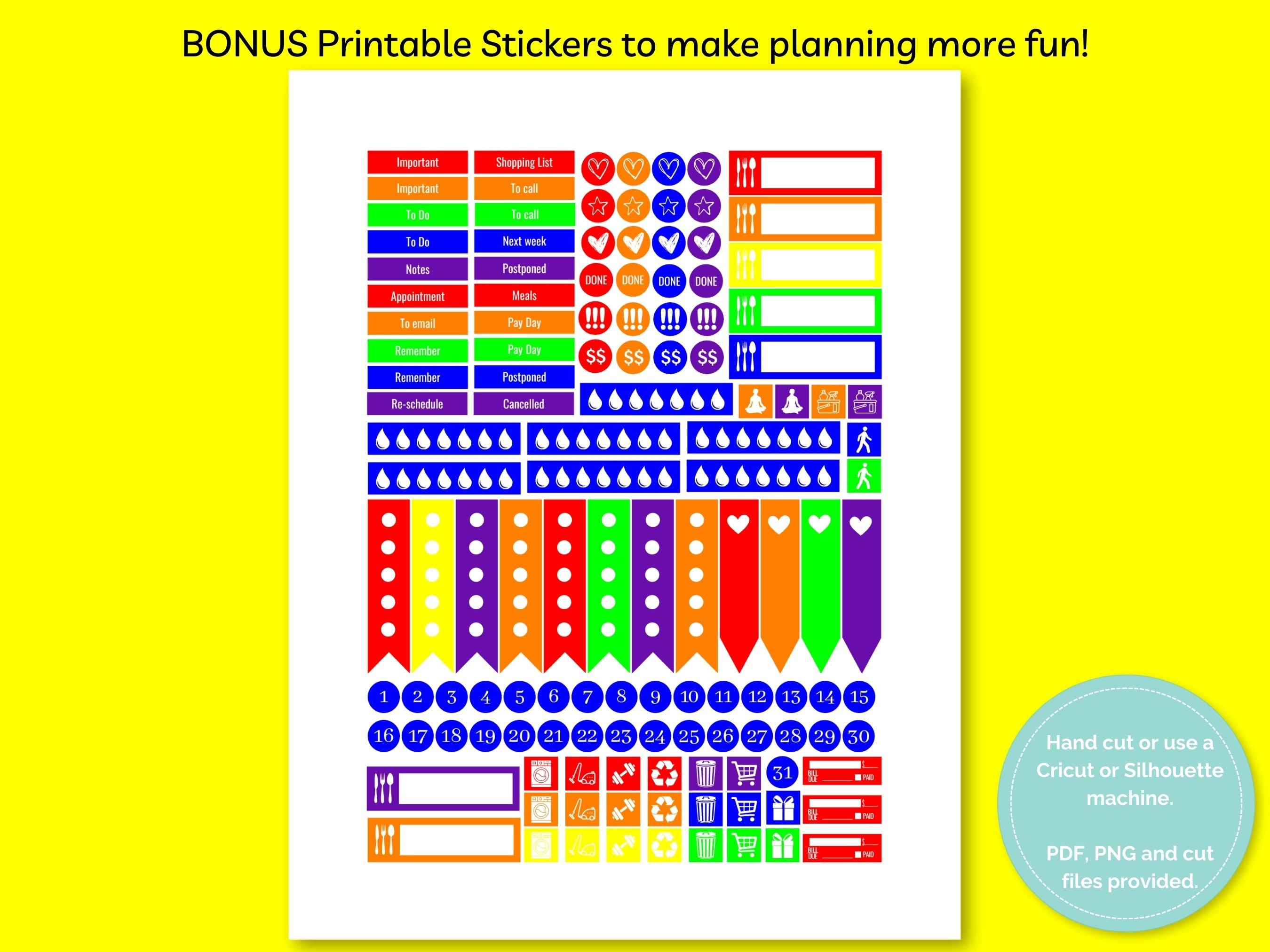 Bright Rainbow Printable Planner Bundle, Monthly Planner, Weekly ...