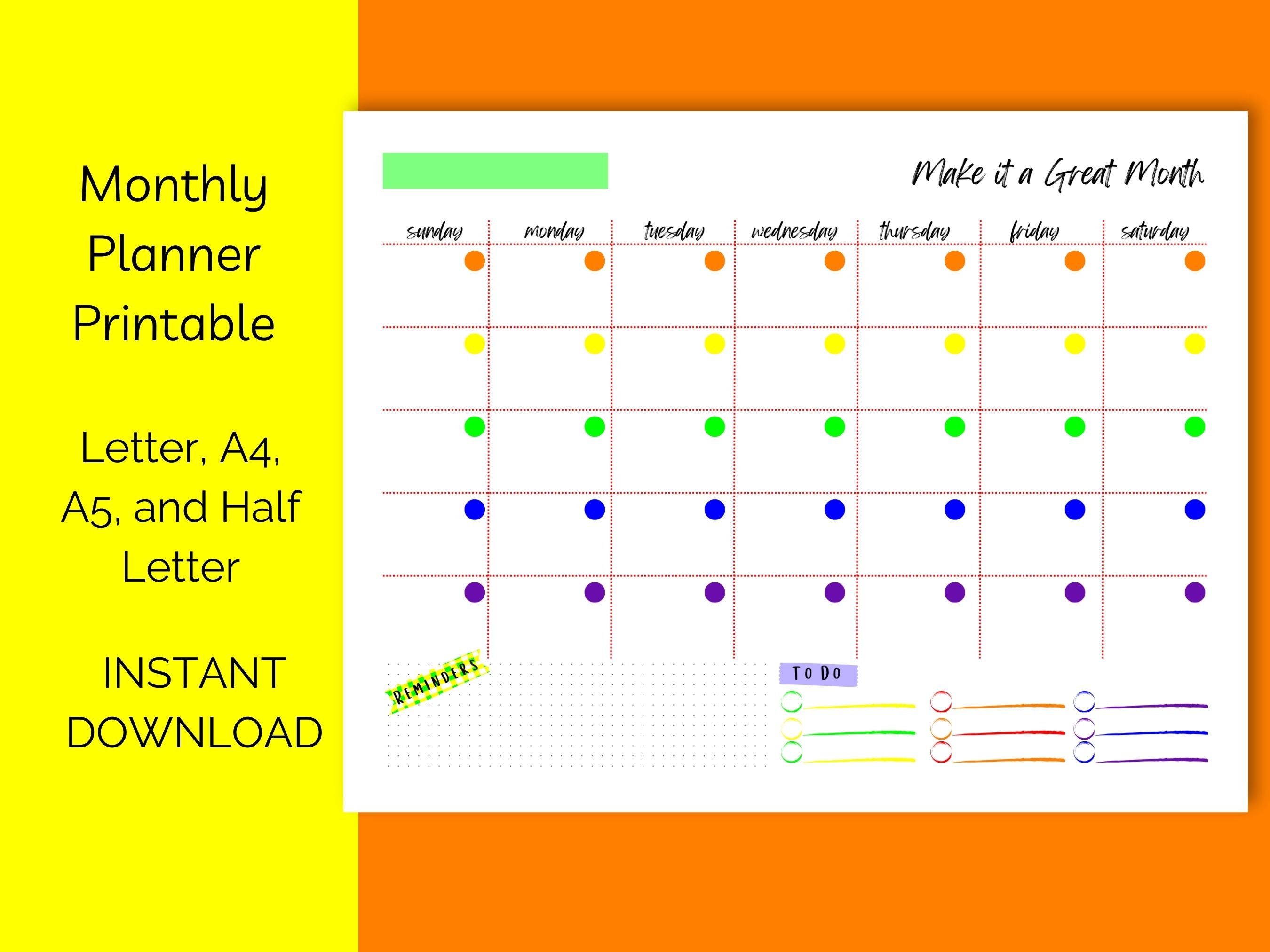 Bright Rainbow Printable Planner Bundle, Monthly Planner, Weekly ...