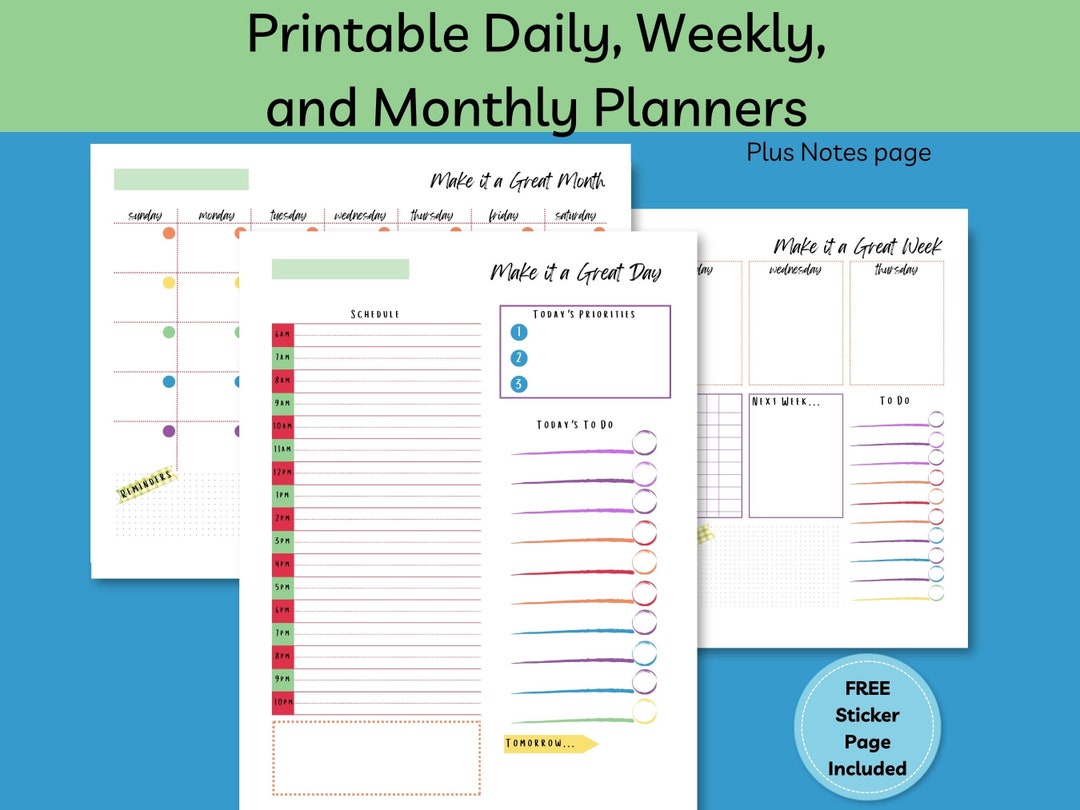 Rainbow Printable Planner Bundle, Monthly Planner, Weekly Planner ...