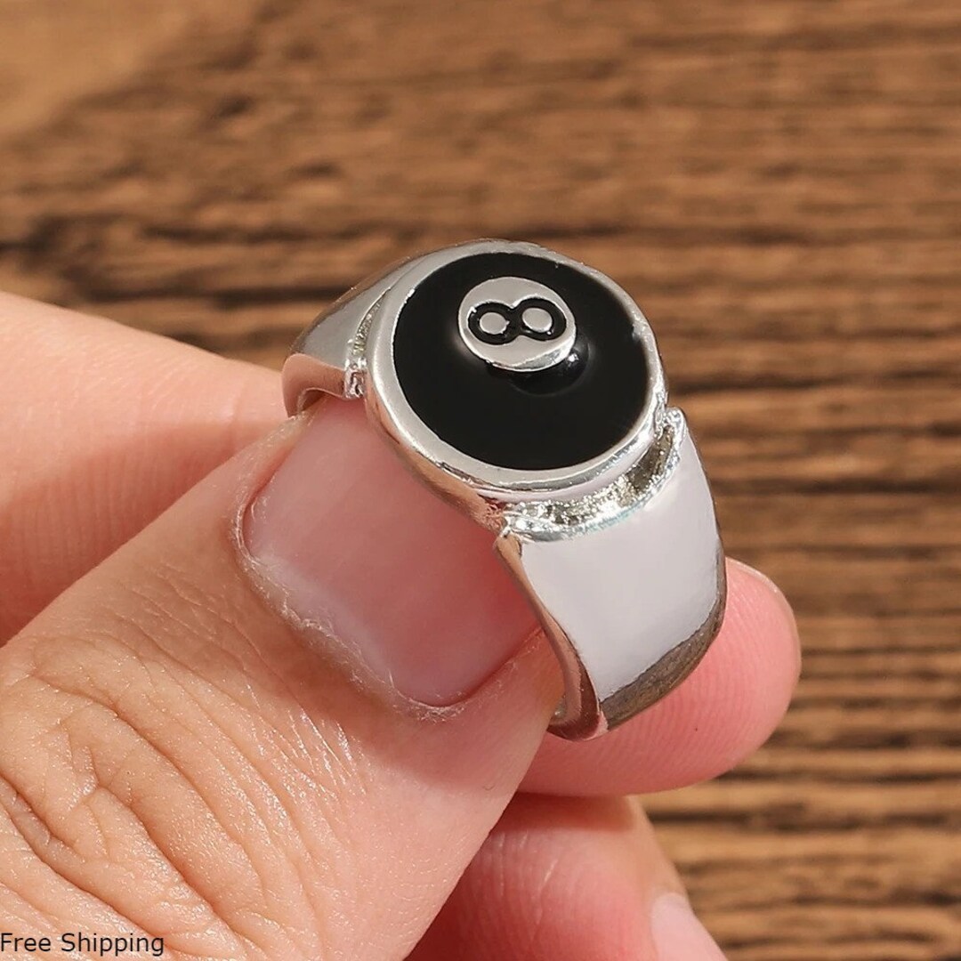 Silver 8 Ball Ring, Lucky 8 Ball Pool Ball Ring, Snooker Pool Silver Ring, Eight Ball Ring, Pool ...