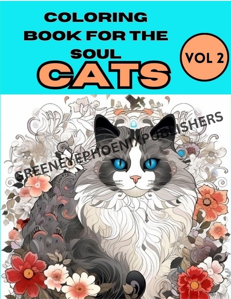 COLORING BOOK book, Cats, Vol 2, Greyscale, 25 Images, Instant Download ...