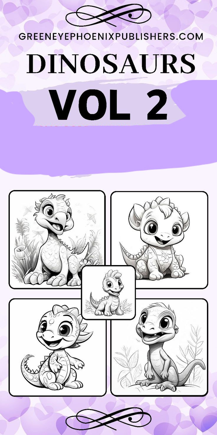 COLORING BOOK book, Dinosaurs, Vol 2, Greyscale, 25 Images, Instant ...