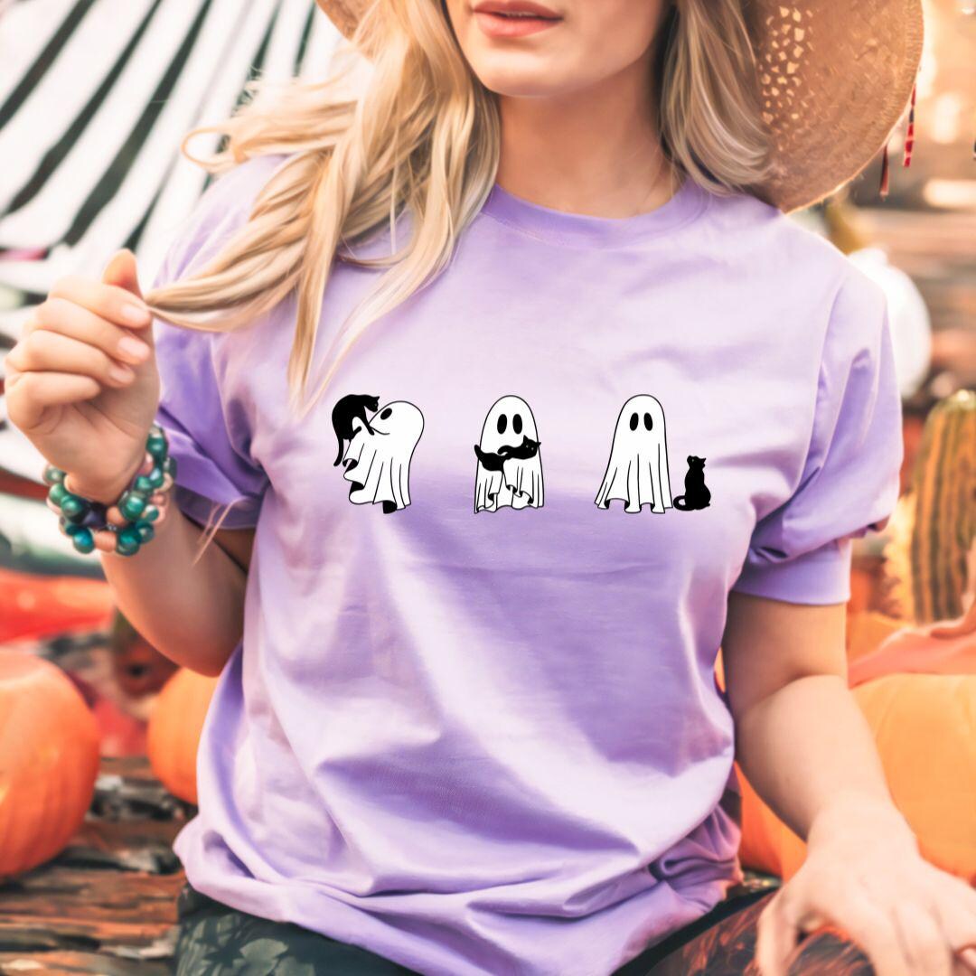 Cute Ghosts With Black Cats Vintage Wash Halloween Shirt, Comfort ...