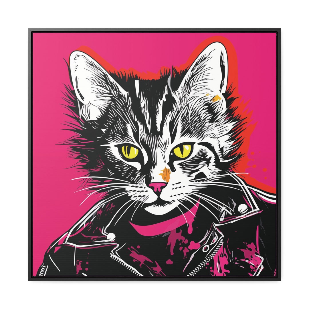 Punk Rock Cat Framed Canvas Print - Etsy