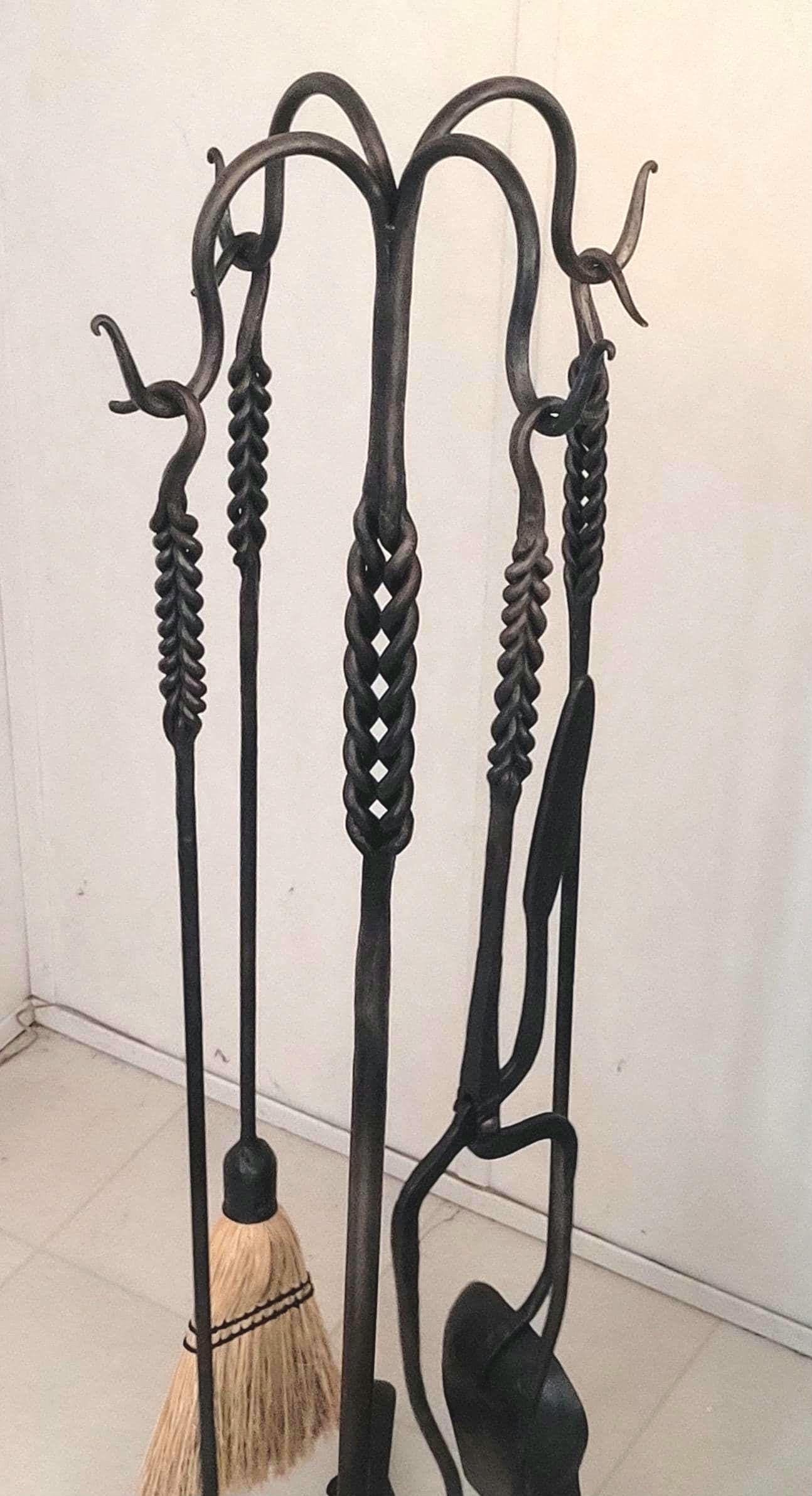 Hand Forged 5 Piece Fireplace Tool Set - Etsy