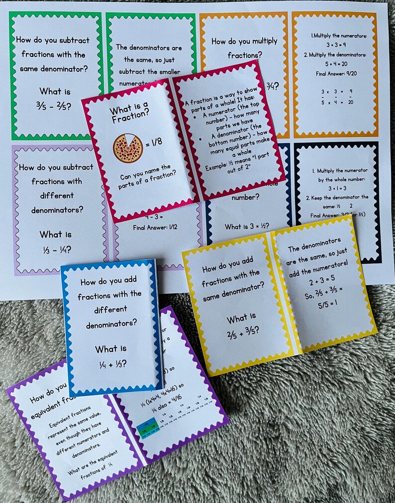 Fractions Printable Flash Cards KS2 SAT Revision - Etsy