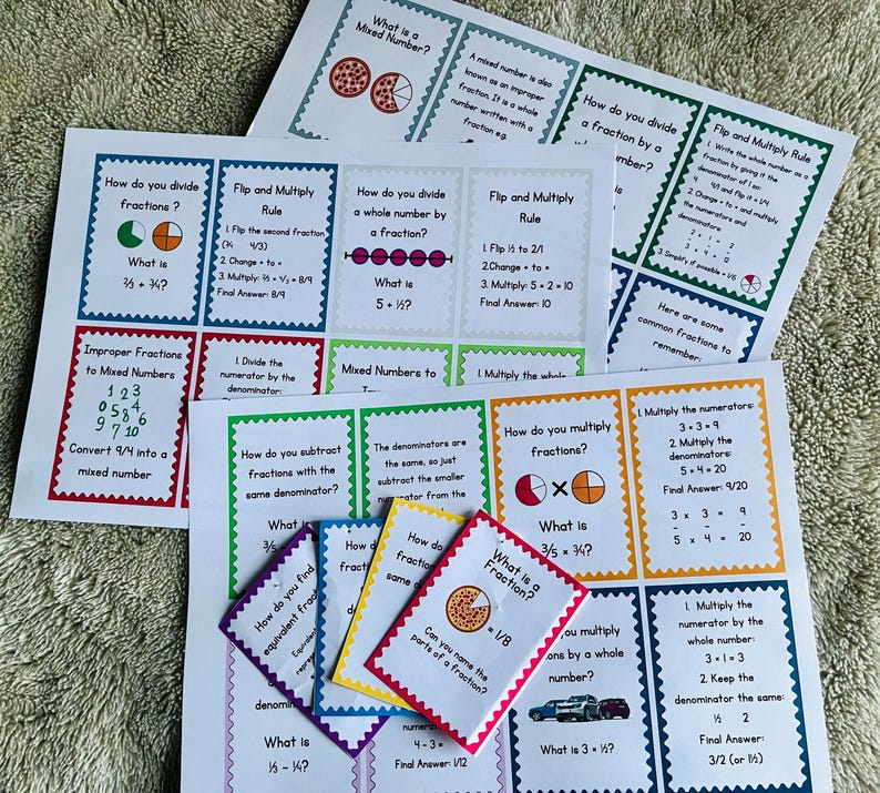 Fractions Printable Flash Cards KS2 SAT Revision - Etsy