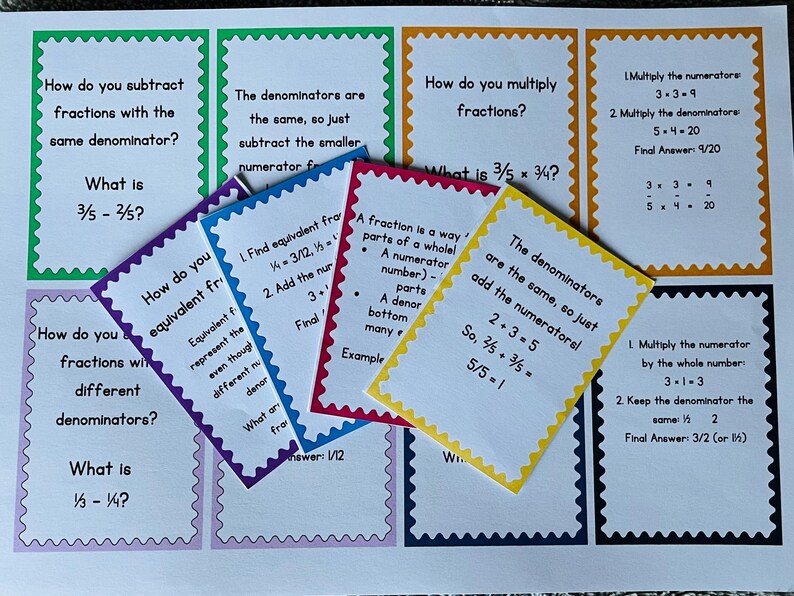 Fractions Printable Flash Cards KS2 SAT Revision - Etsy