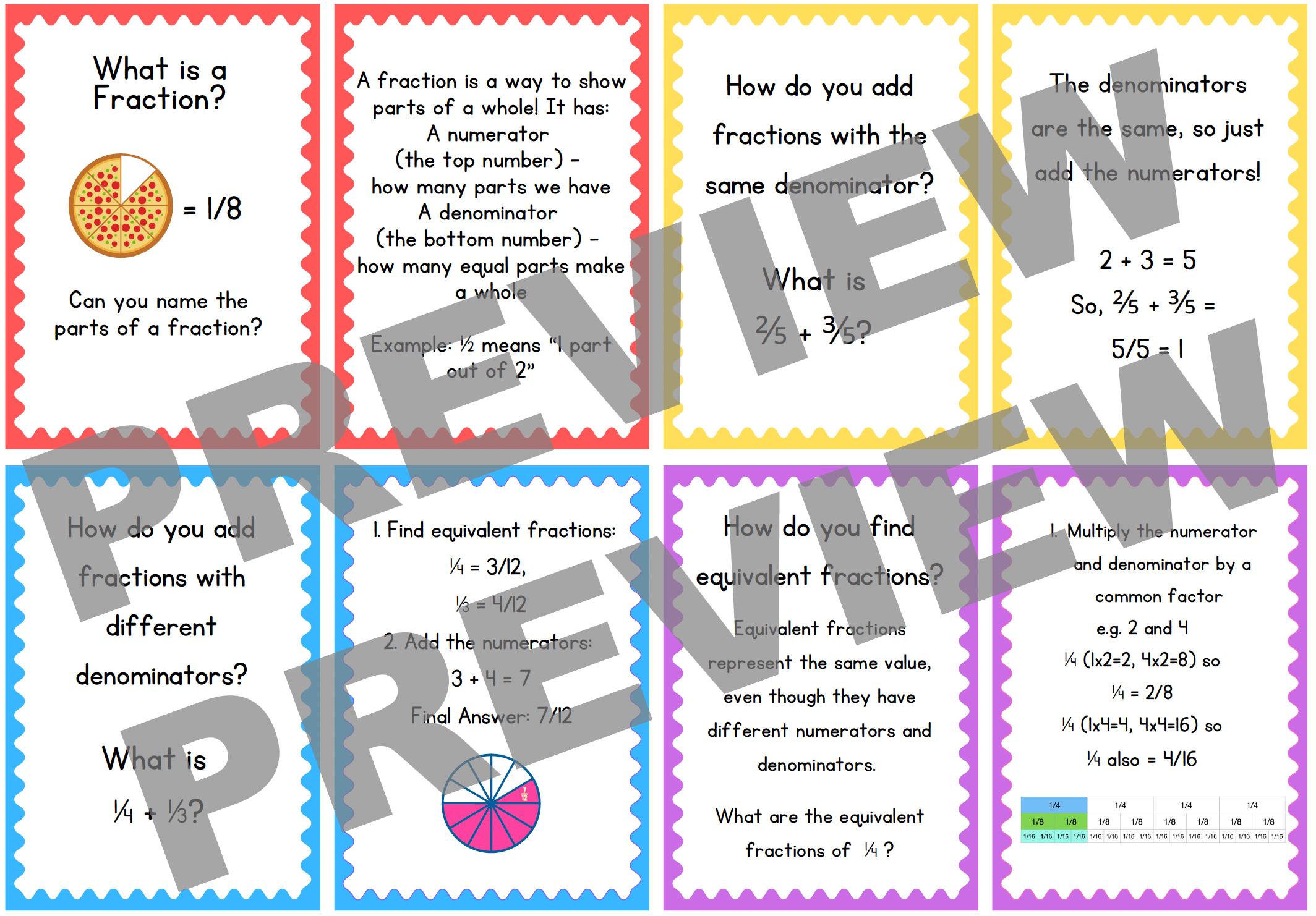 Fractions Printable Flash Cards KS2 SAT Revision - Etsy