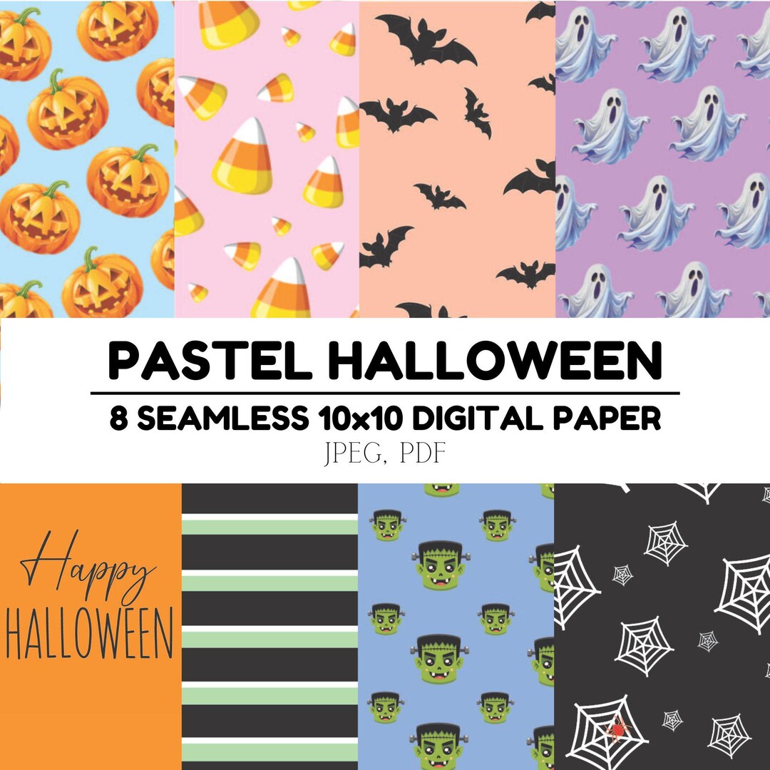 Pastel Halloween Digital Paper Pack: 10x10 Scrapbook Backgrounds ...
