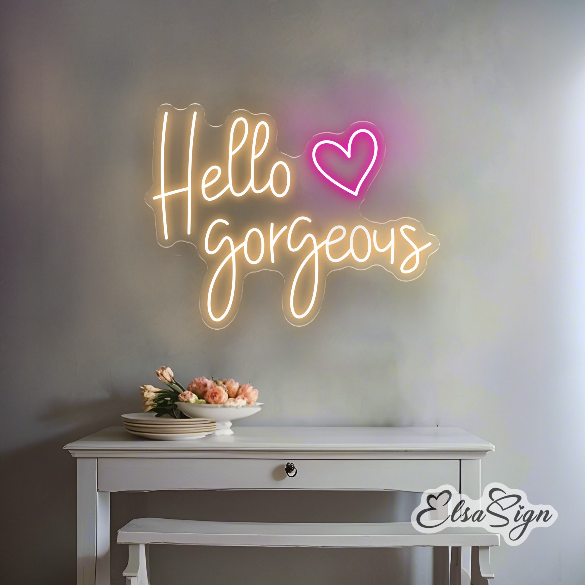 Hello Gorgeous Led Neon Sign, Custom Neon Sign Light, Salon Neon Sign ...