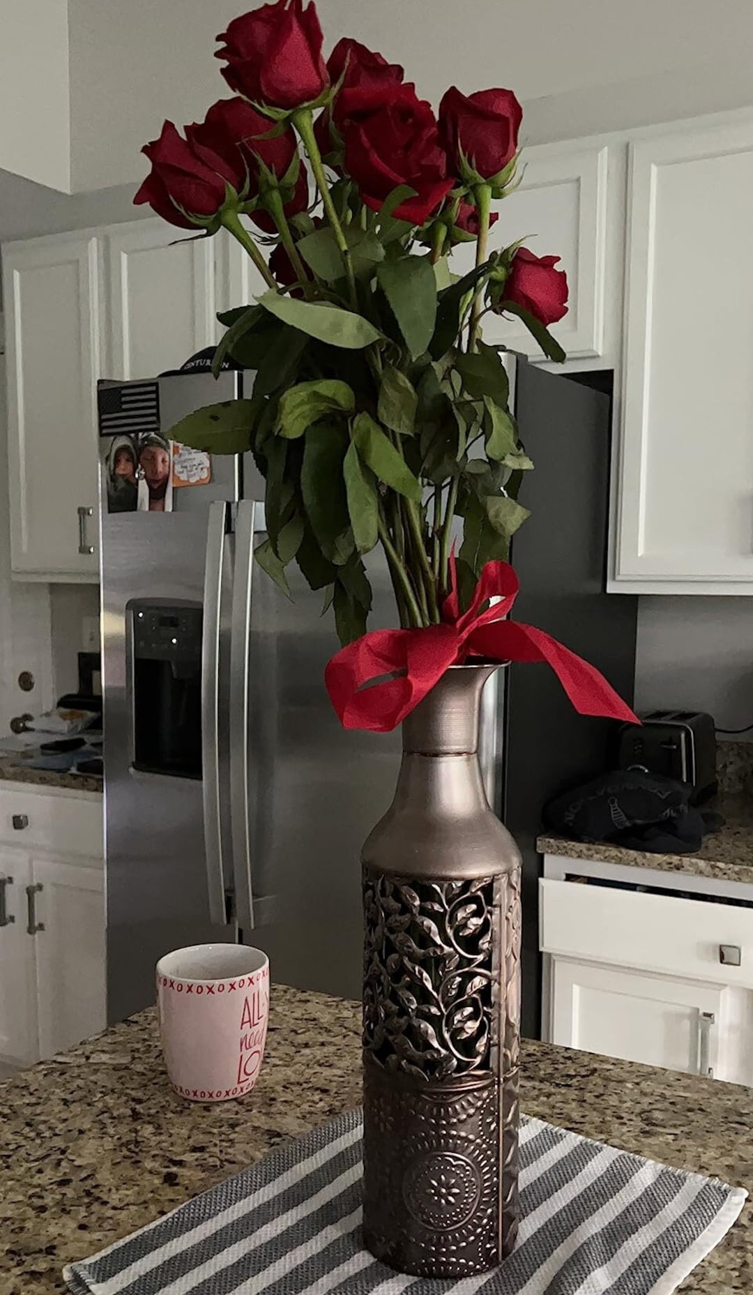 17-inch Embossed Decorative Metal Vase, Floor Vase, Living Room Decor ...