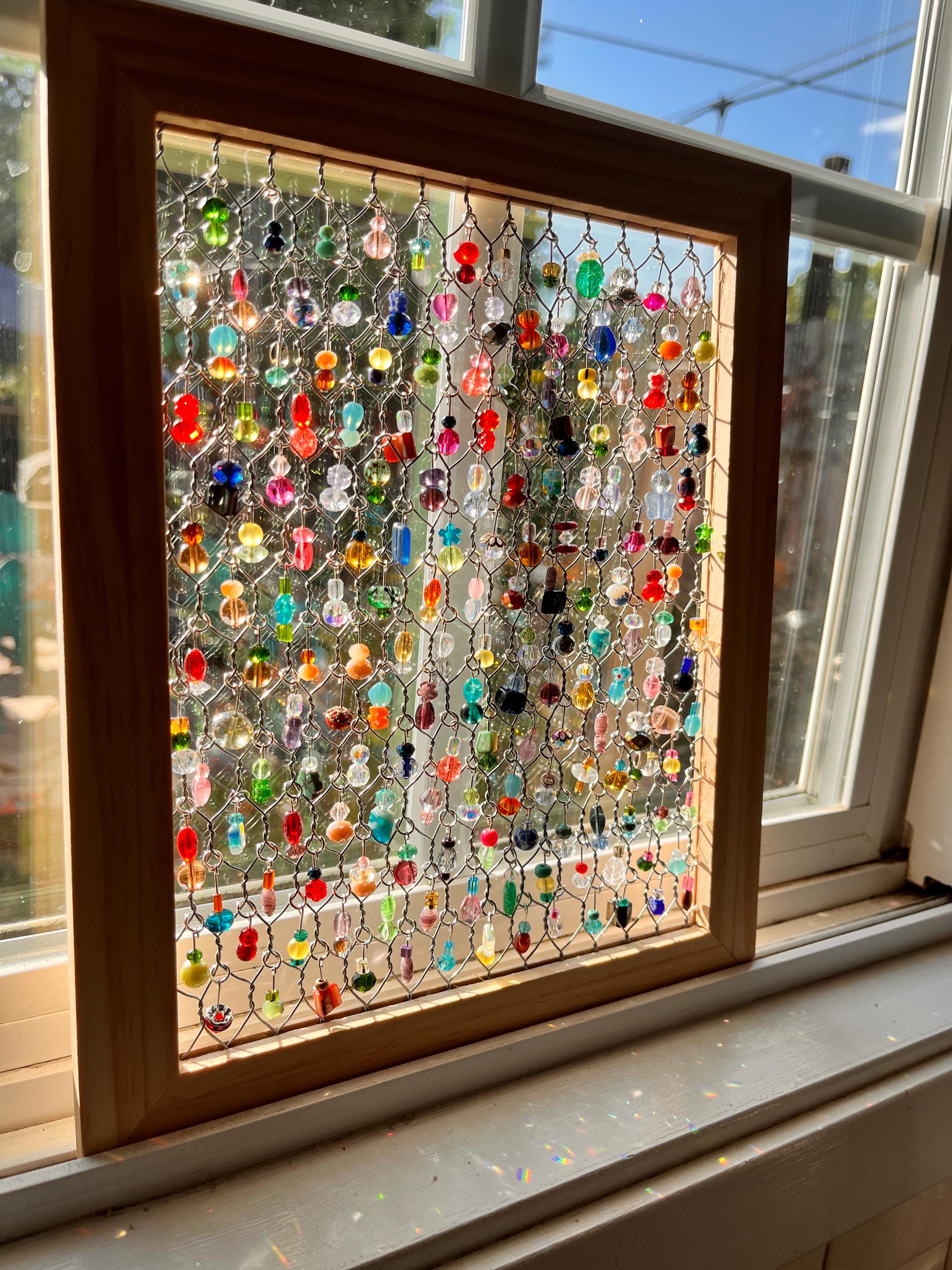 Pine & Chicken Wire Sun Catcher: Colorful Glass Beads, Window Decor - Etsy