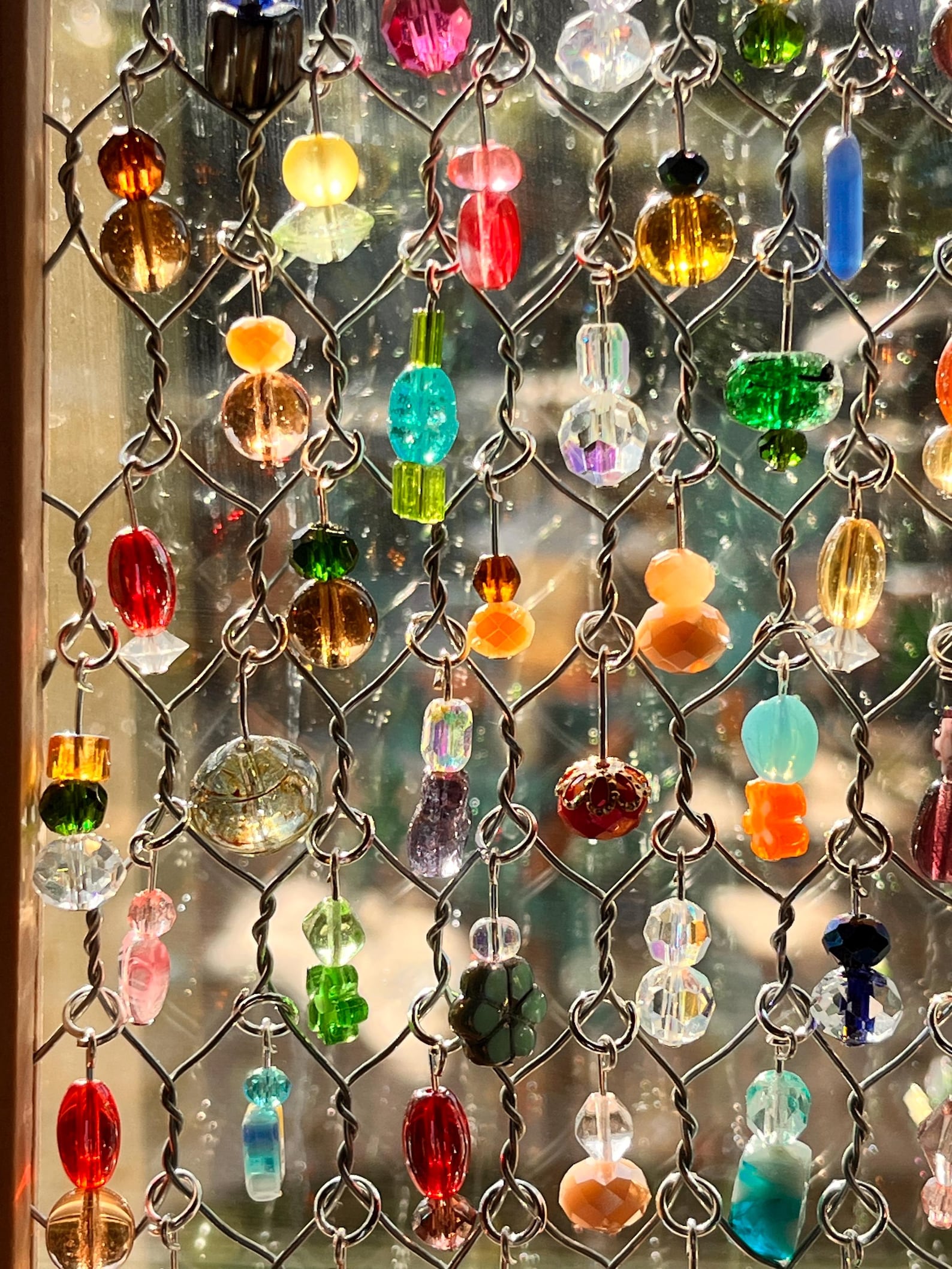 Pine & Chicken Wire Sun Catcher: Colorful Glass Beads, Window Decor - Etsy