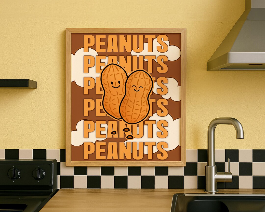 Printable Peanuts Poster, Cute Cartoon Peanut Wall Art, Snack Kitchen ...