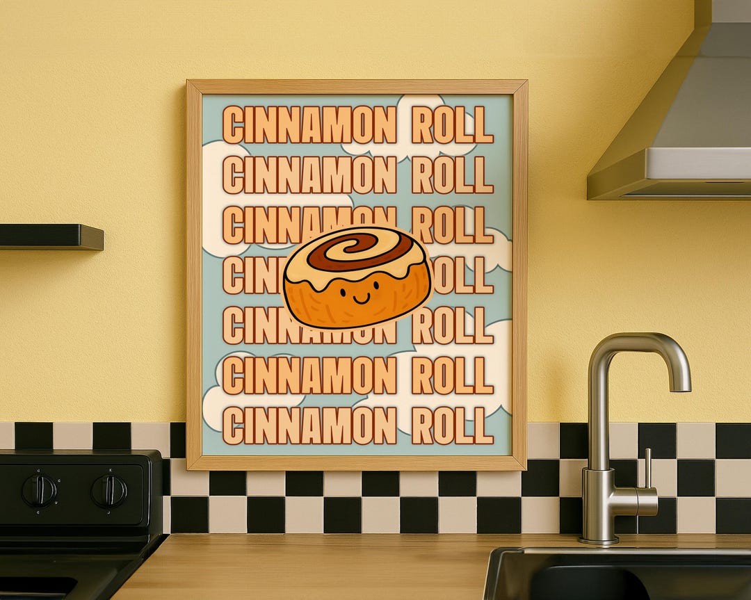 Printable Cinnamon Roll Poster, Cartoon Cinnamon Bun Wall Art, Bakery ...