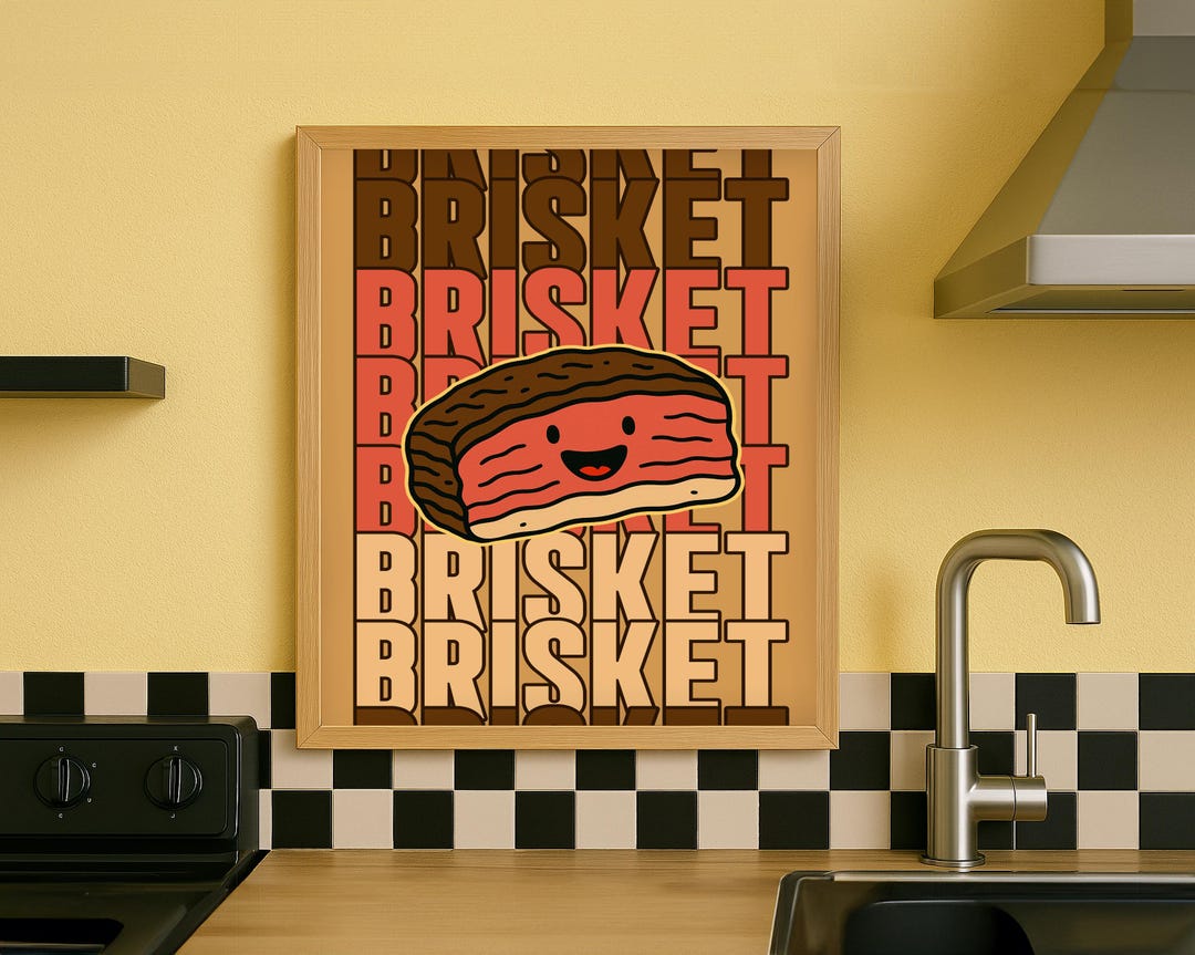 Printable Brisket Poster, Cartoon Brisket Wall Art, BBQ Kitchen Decor ...
