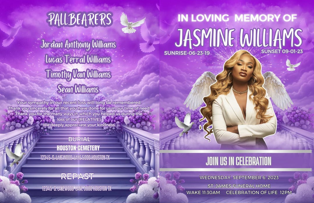 Editable Obituary Template Light Purple - Lavender - Etsy