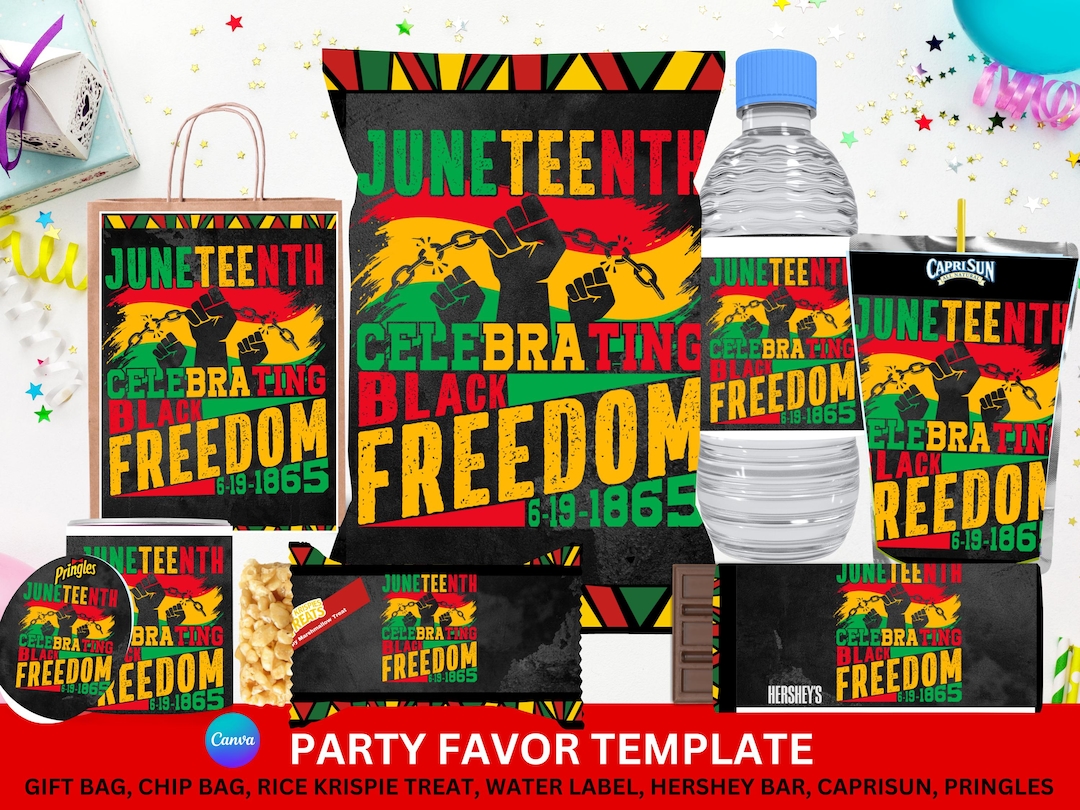 Juneteenth Party Favor Template Bundle - Water Bottle, Candy Bar ...