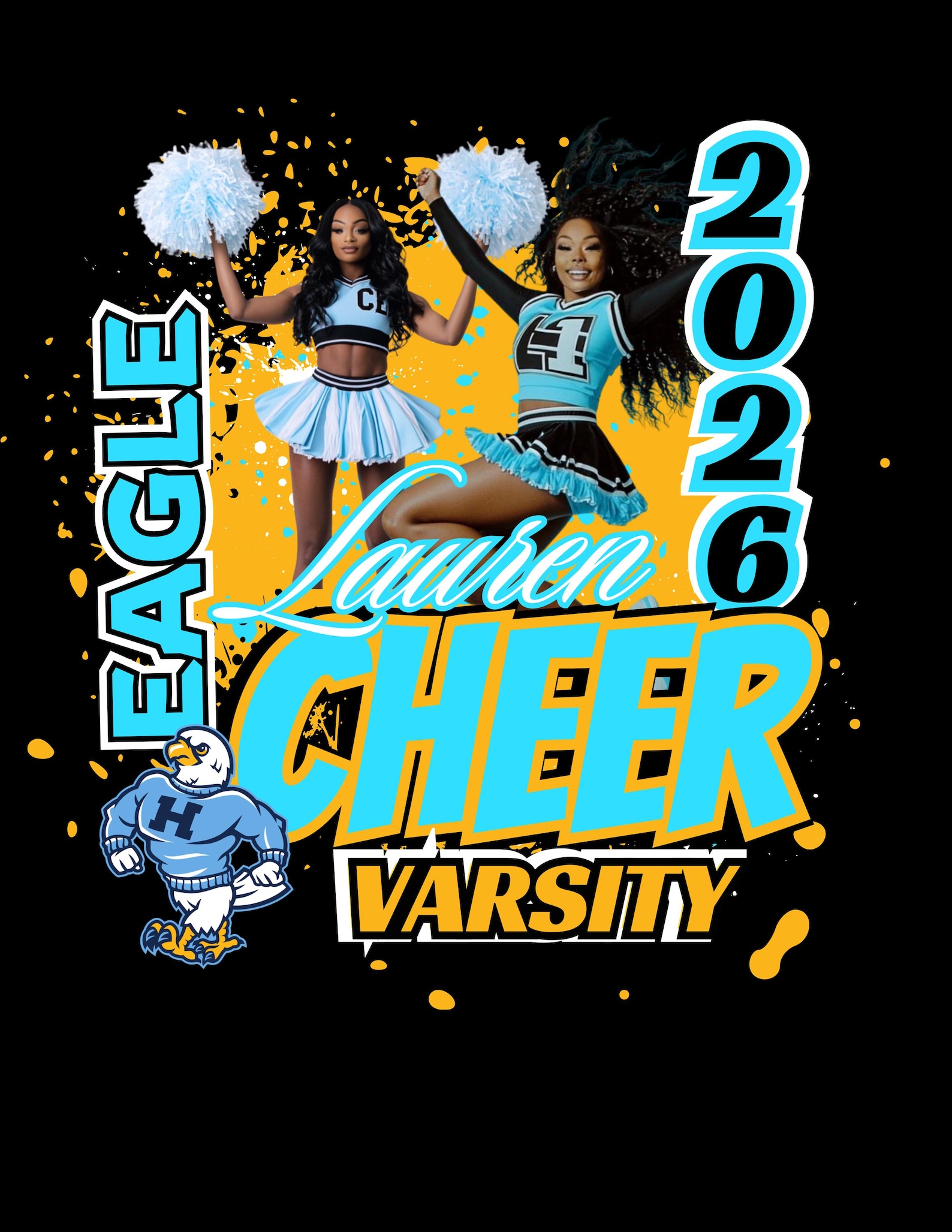 Cheer Theme T-shirt Editable Design Template Blue and Yellow - Canva - Etsy