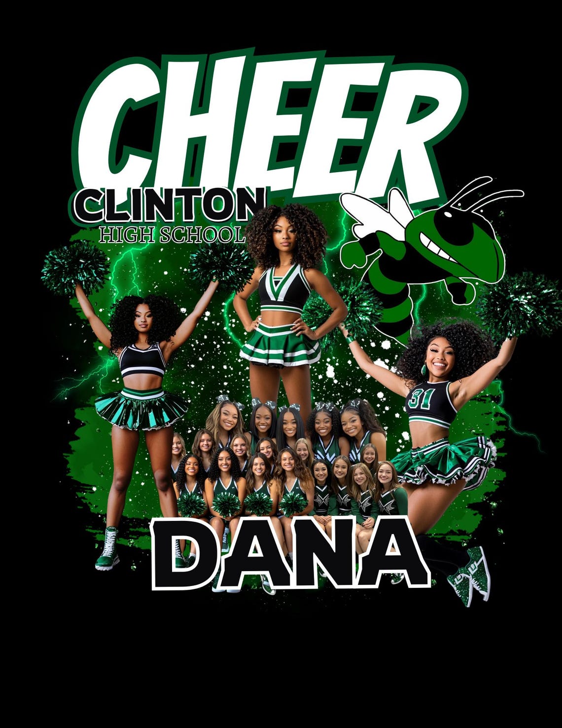 Cheer Theme T-shirt Editable Design Template Green - Canva - Etsy