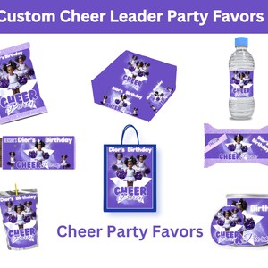 Purple Cheer Party Favor Template Bundle - Water Bottle, Candy Bar ...