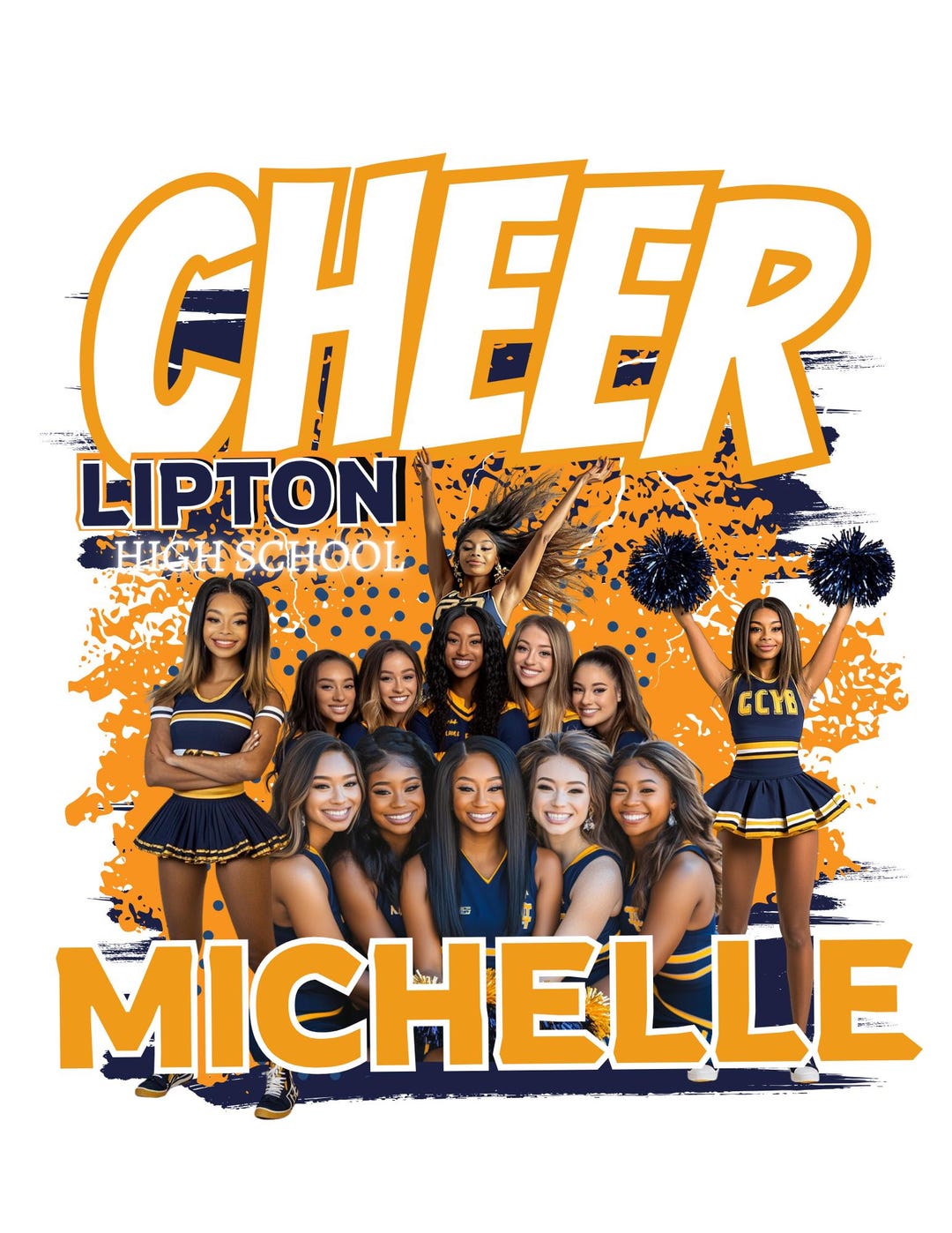 Cheer Theme T-shirt Editable Design Template Gold and Navy - Canva - Etsy