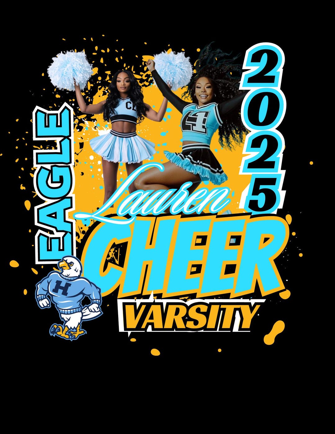 Cheer Theme T-shirt Editable Design Template Blue and Yellow - Canva - Etsy