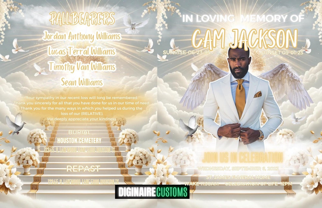 In Loving Memory White and Gold Editable Obituary Template - Etsy