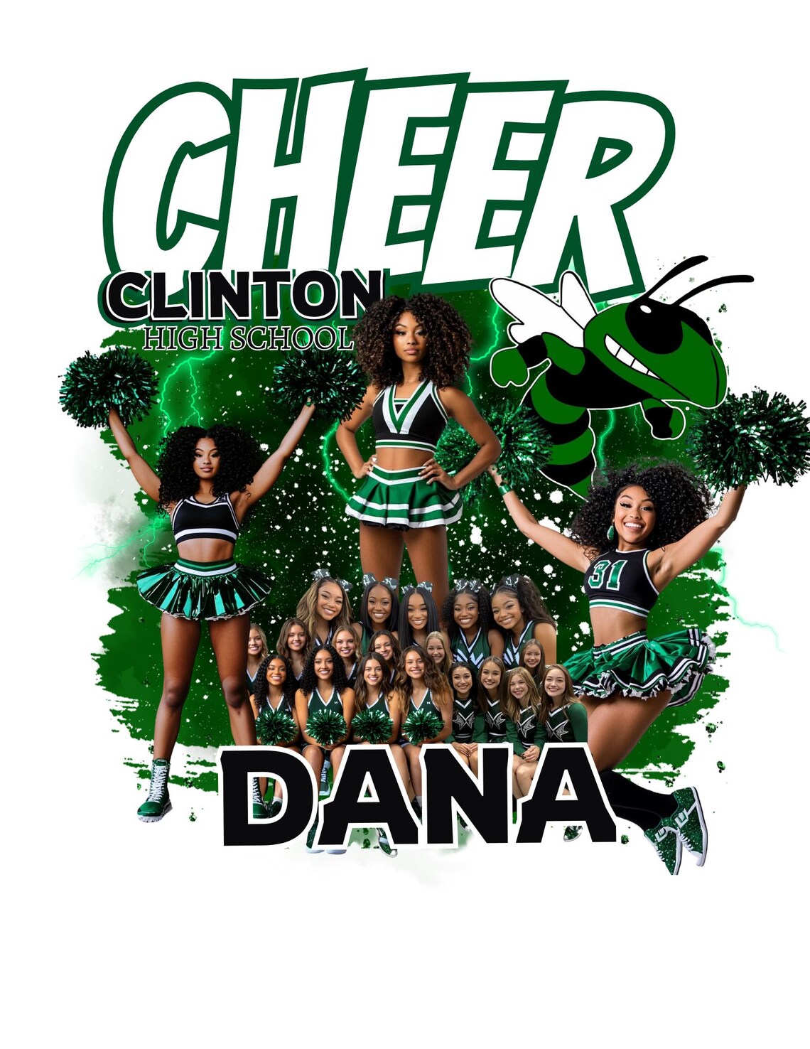 Cheer Theme T-shirt Editable Design Template Green - Canva - Etsy