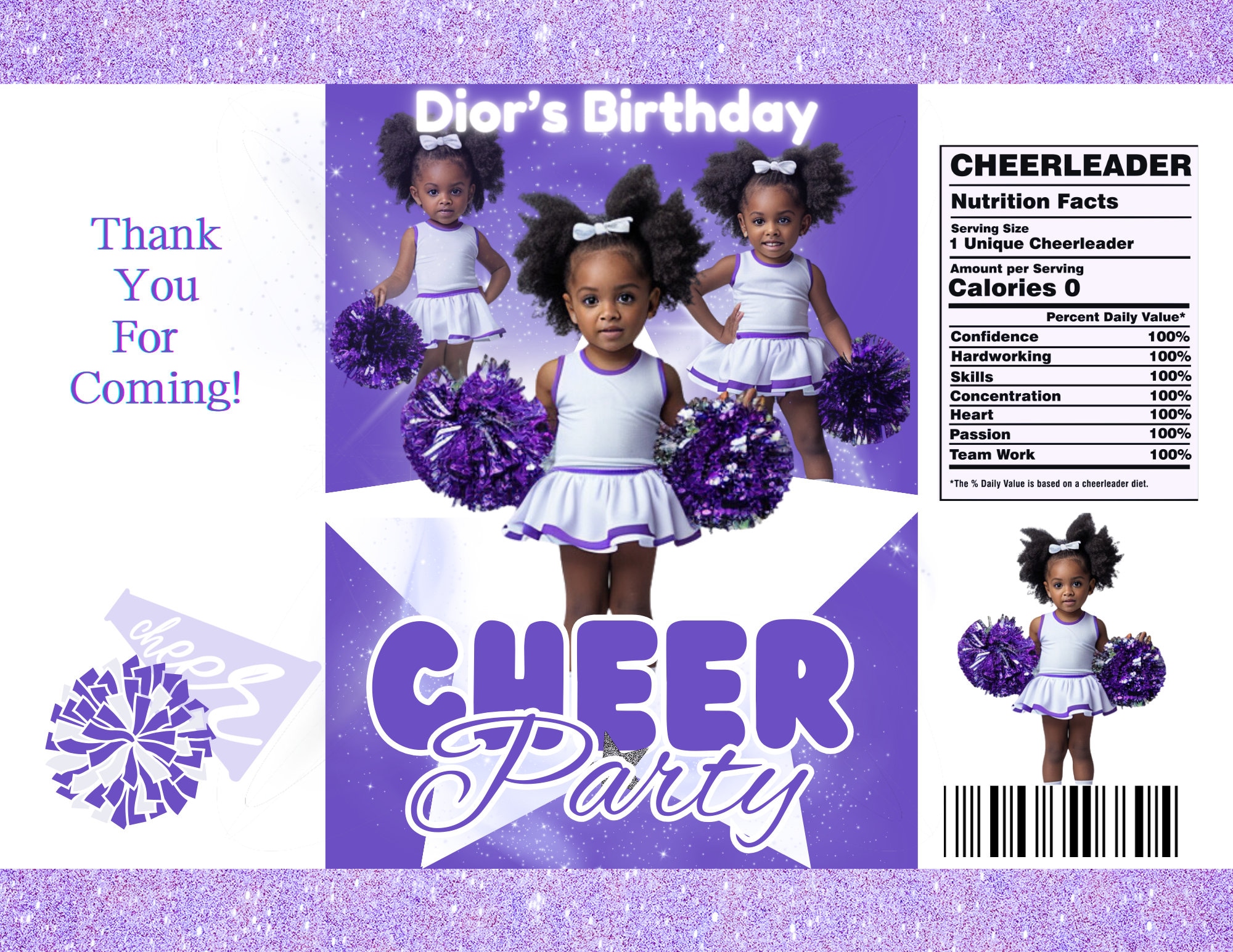 Purple Cheer Party Favor Template Bundle - Water Bottle, Candy Bar ...