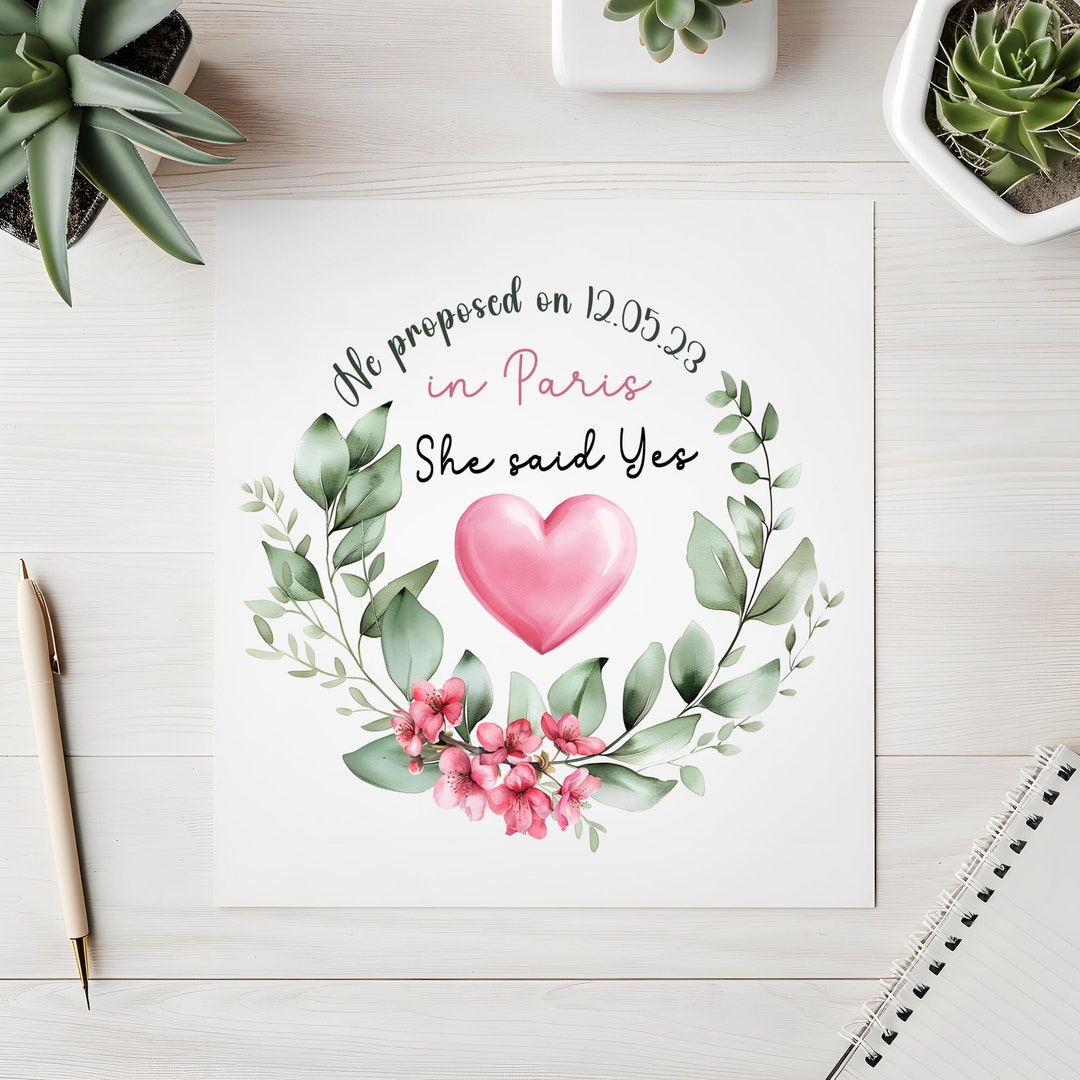 Customizable Artwork Commemorating a Proposal With Pink Heart and ...
