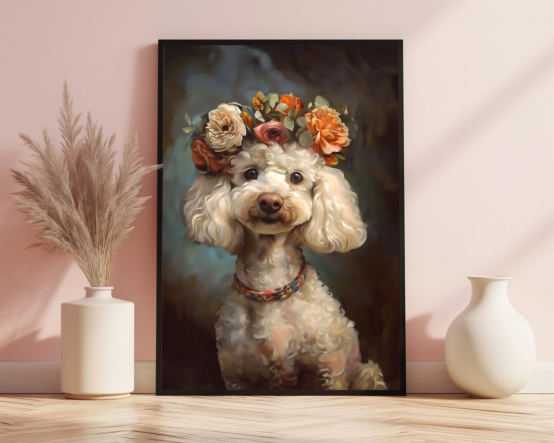 Charming Poodle Lady With Flower Wreath, Museum Quality Matte Paper ...