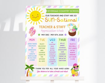 Editable Teacher Appreciation Week Itinerary Poster Teachers Staff ...