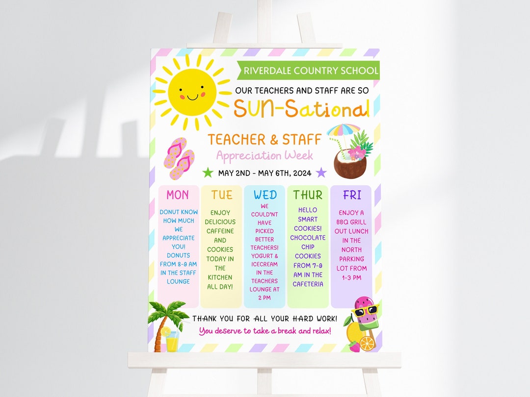 Editable Teacher Appreciation Week Itinerary Poster Teachers Staff ...